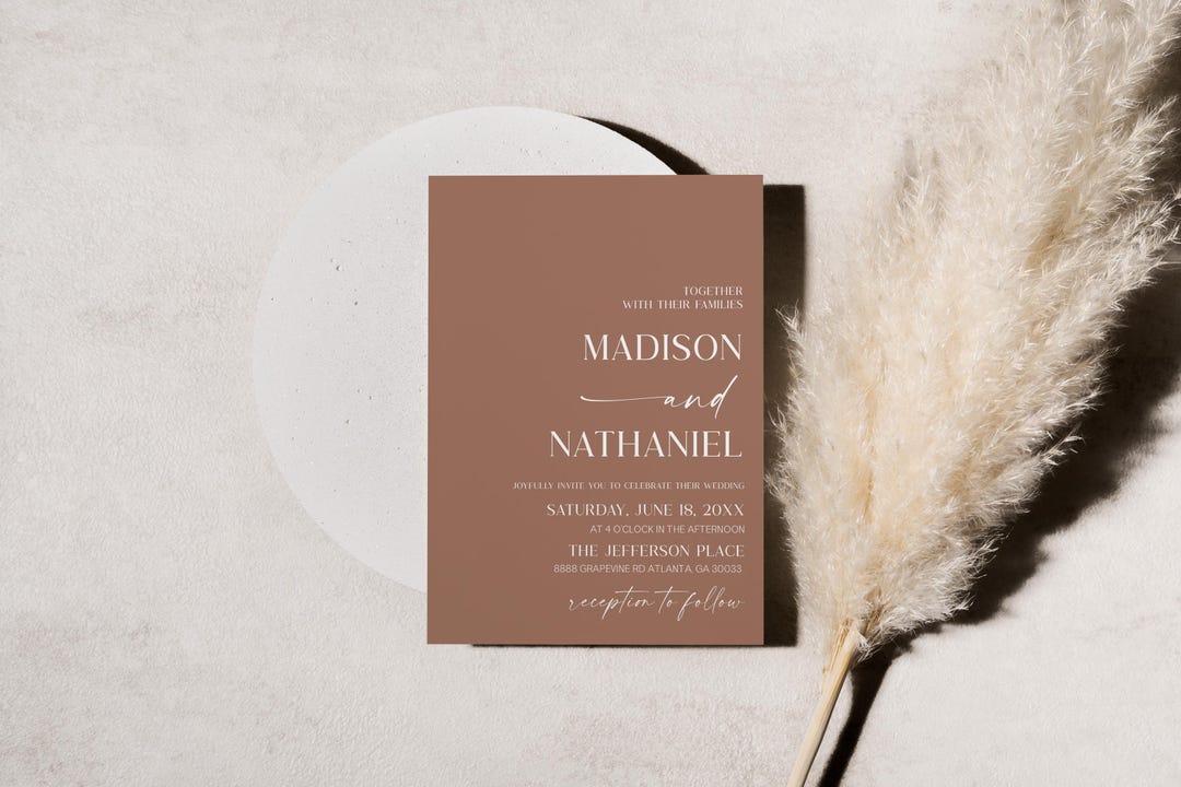 Modern Elegant Mocha Mousse Wedding Invitation | Brown Minimalist ...