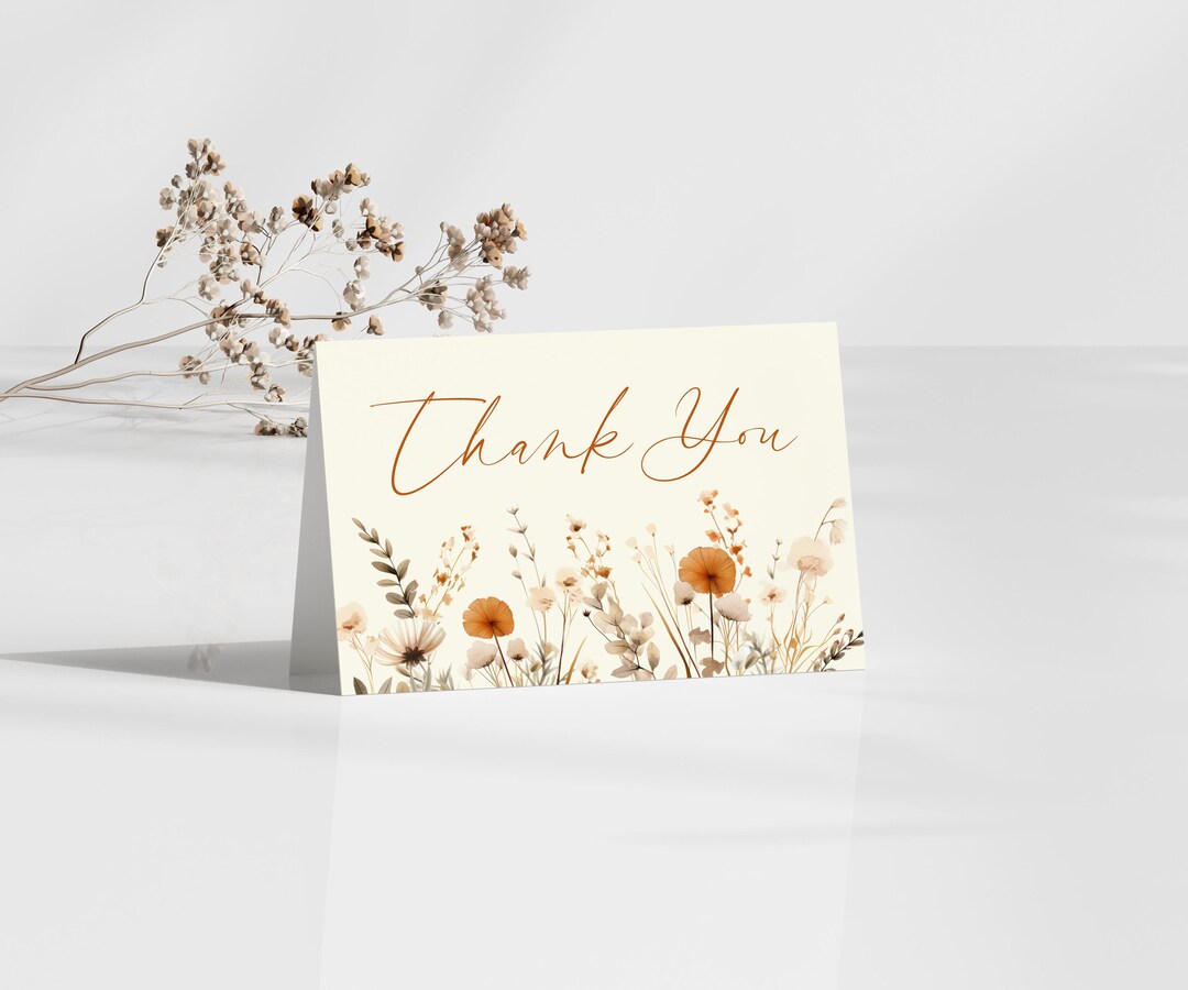 Boho Wildflower Floral Flowers Editable Thank You Card | Editable ...