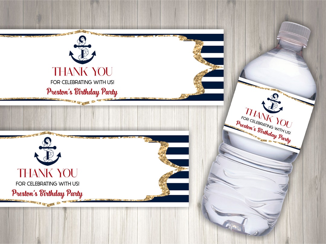 Editable Nautical Themed Water Bottle Label | Birthday Party Favor ...