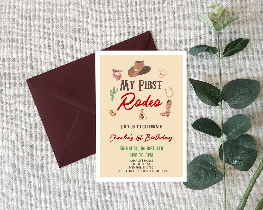 First Rodeo 1st Birthday Party Invitation Cowboy Themed First Birthday ...