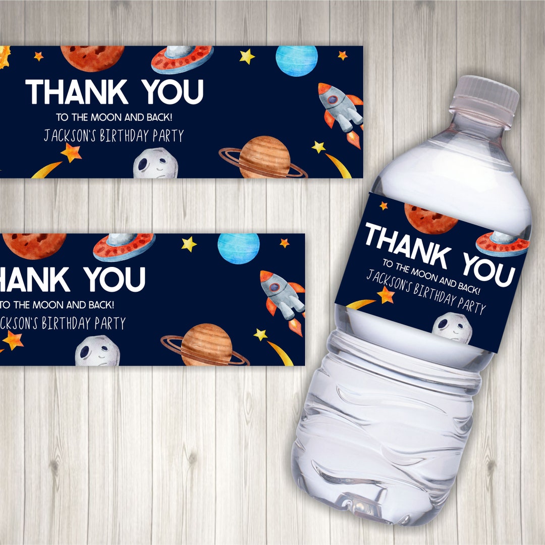Editable Space Galaxy Themed Water Bottle Label | Birthday Party Favor ...