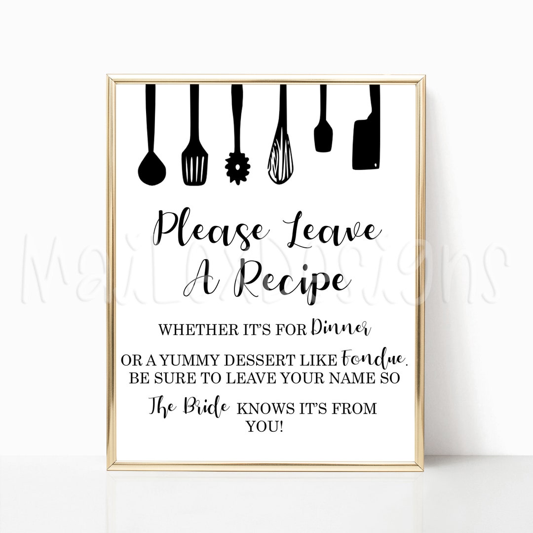 Please Leave a Recipe Sign, Bridal Shower Sign, 8x10 Sign - Etsy