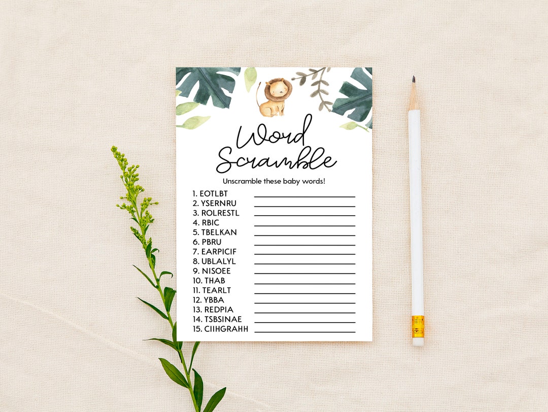 Lion Jungle Themed Word Scramble Game | Printable Baby Shower Game - Etsy
