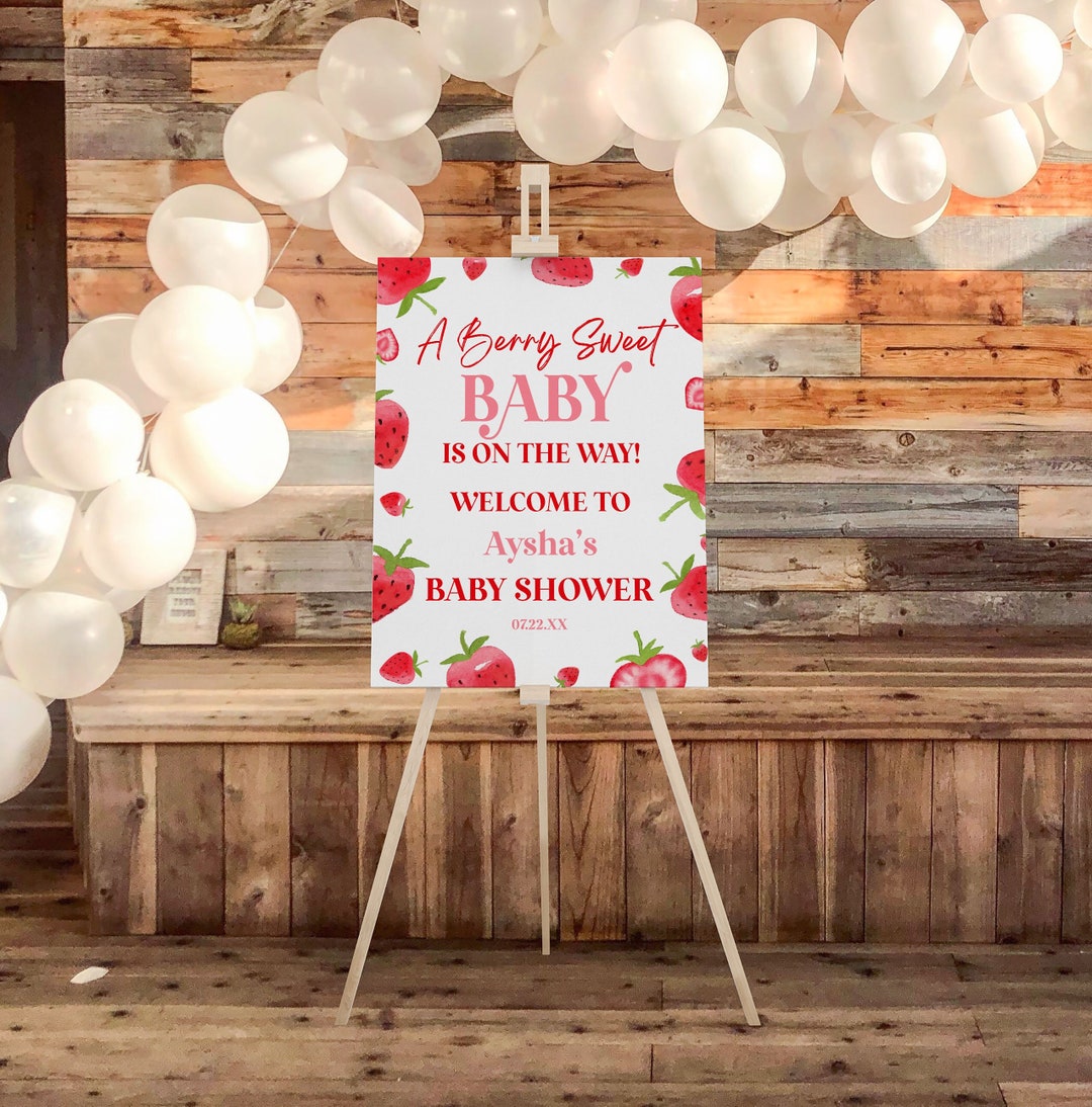 A Berry Sweet Baby is on the Way! Baby Shower Welcome Sign | Strawberry ...