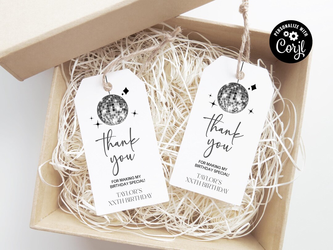 Silver Sparkly Disco Ball Printable Birthday Party Favor Tag | Elegant ...