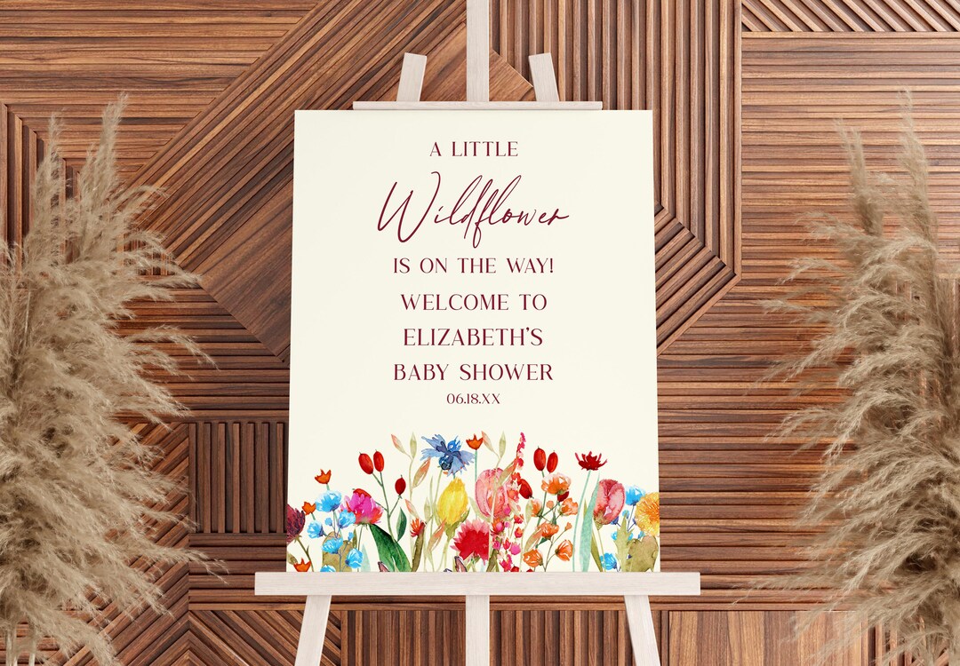 Editable A Little Wildflower is on the Way Baby Shower Welcome Sign ...