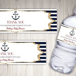 Editable Nautical Themed Water Bottle Label | Baby Shower Favor Bottle ...