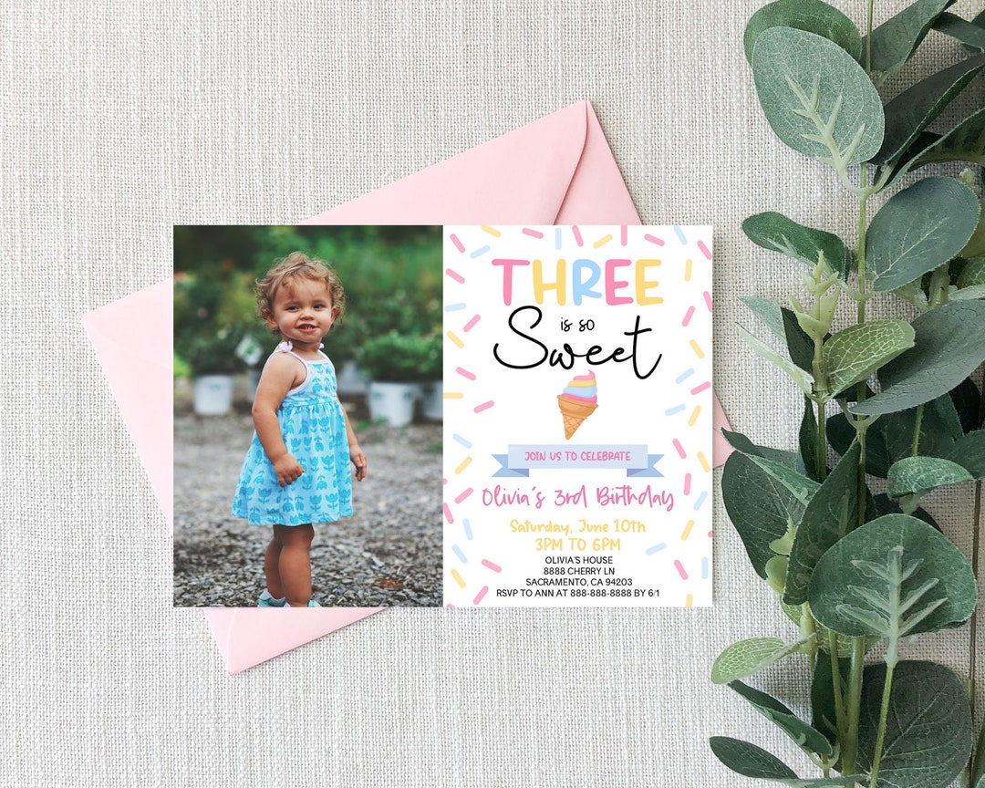 Three is so Sweet Third Custom Picture Photo 3rd Birthday Party ...