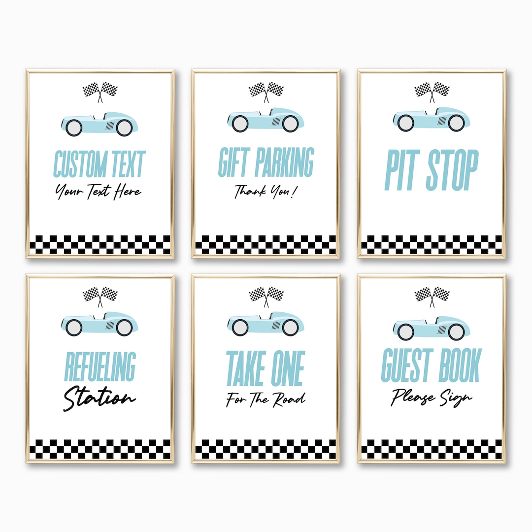 Blue Race Car Party Sign Set | 8x10 Birthday Party Baby Shower Party ...