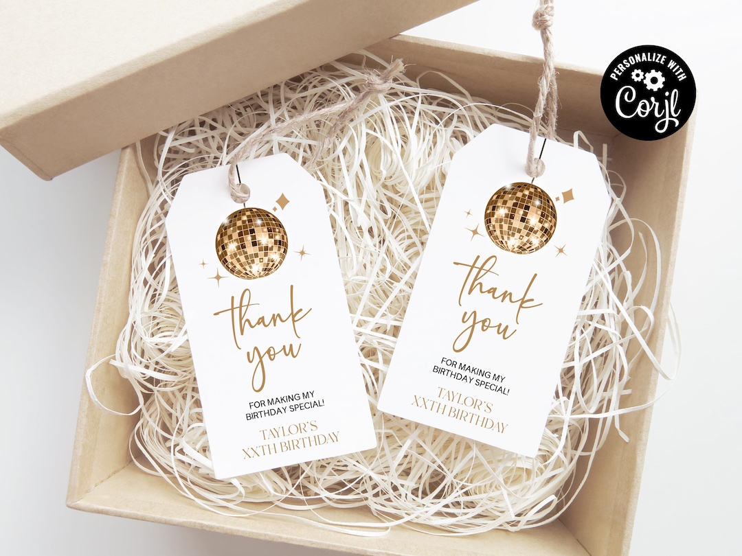 Gold Sparkly Disco Ball Printable Birthday Party Favor Tag | Elegant ...