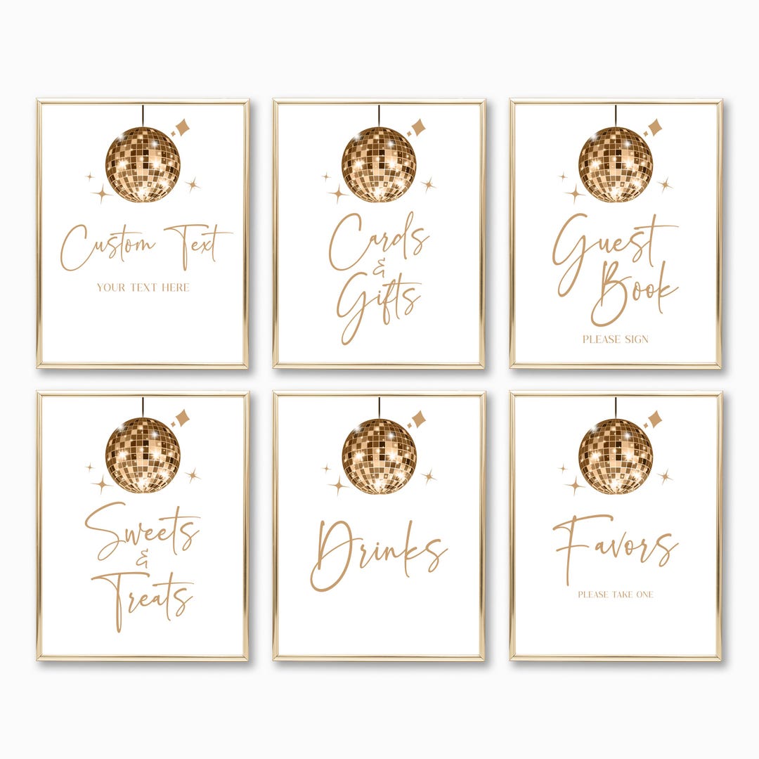Gold Sparkly Disco Ball Party Sign Set | 8x10 Birthday Party Baby ...