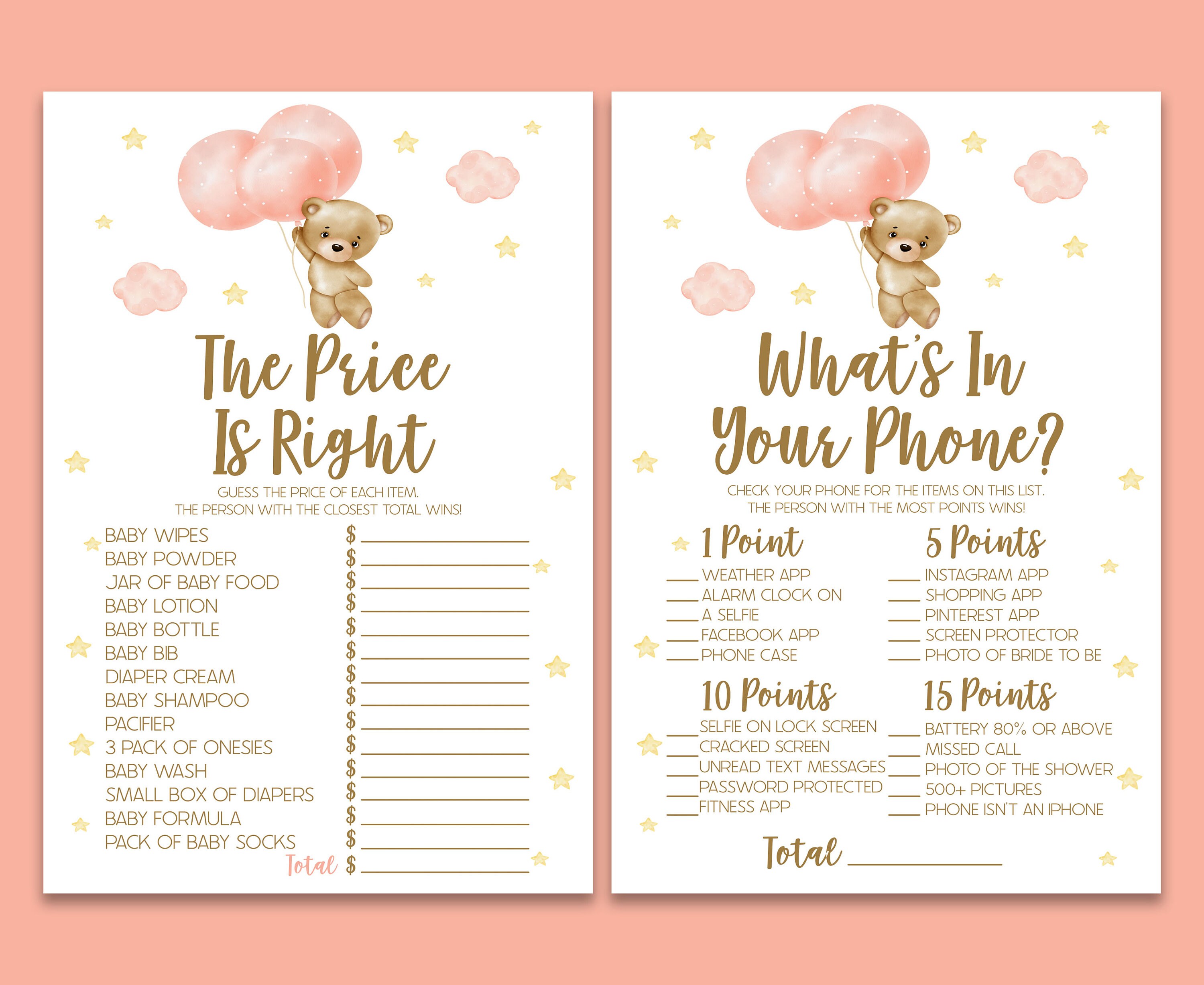 Teddy Bear and Pink Balloons Themed Baby Shower Game Pack - Etsy