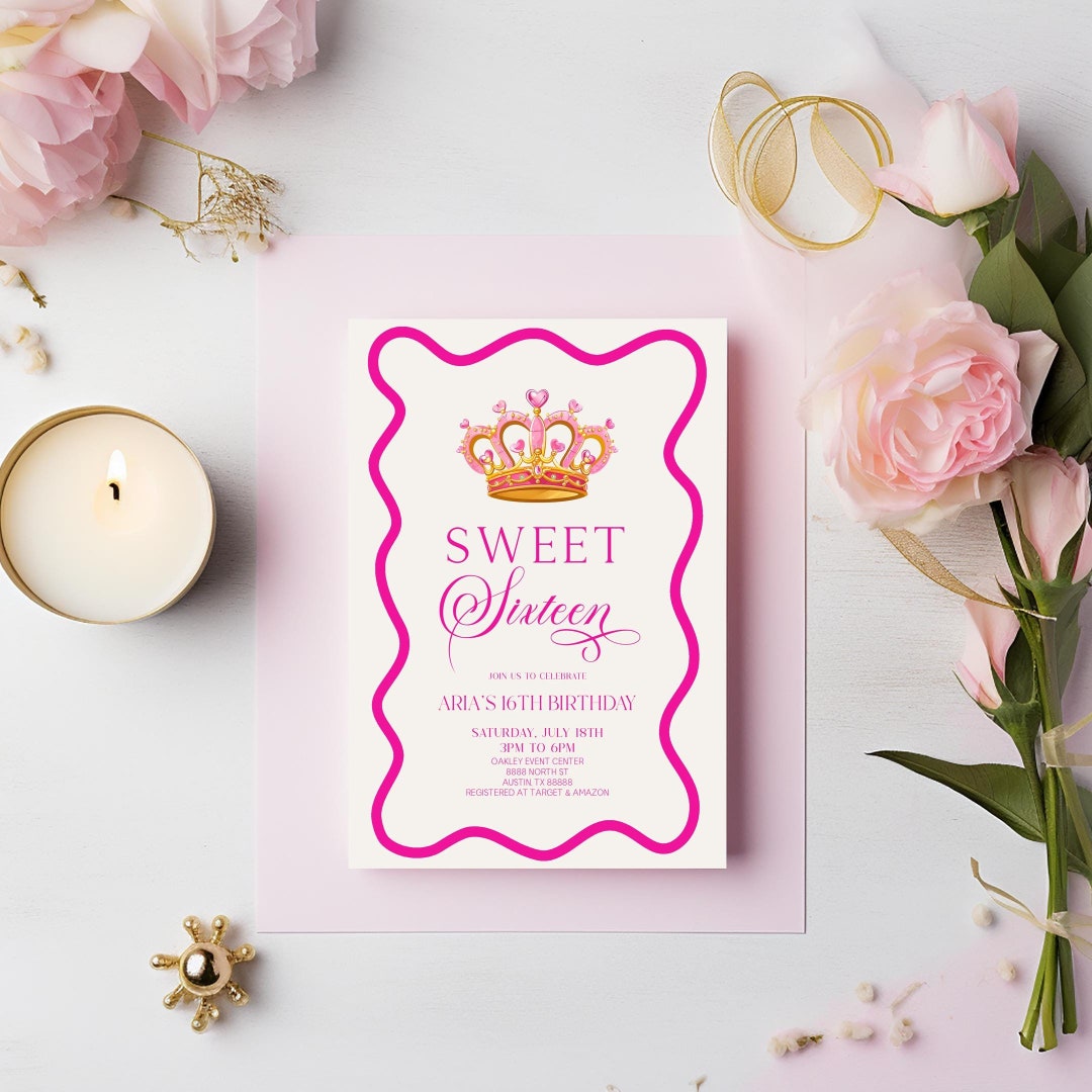 Sweet Sixteen 16th Birthday Party Invitation | Editable Hot Pink Gold ...