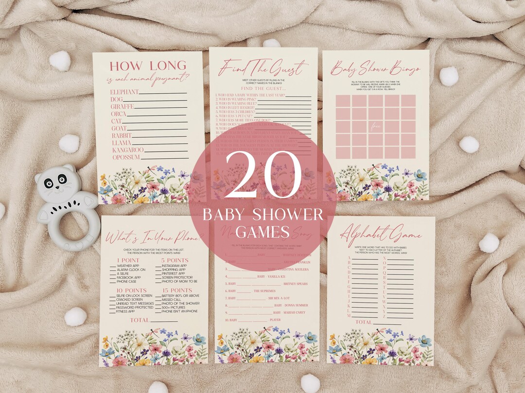 Wildflower Floral Baby Shower Game Variety Pack, Printable Activity ...