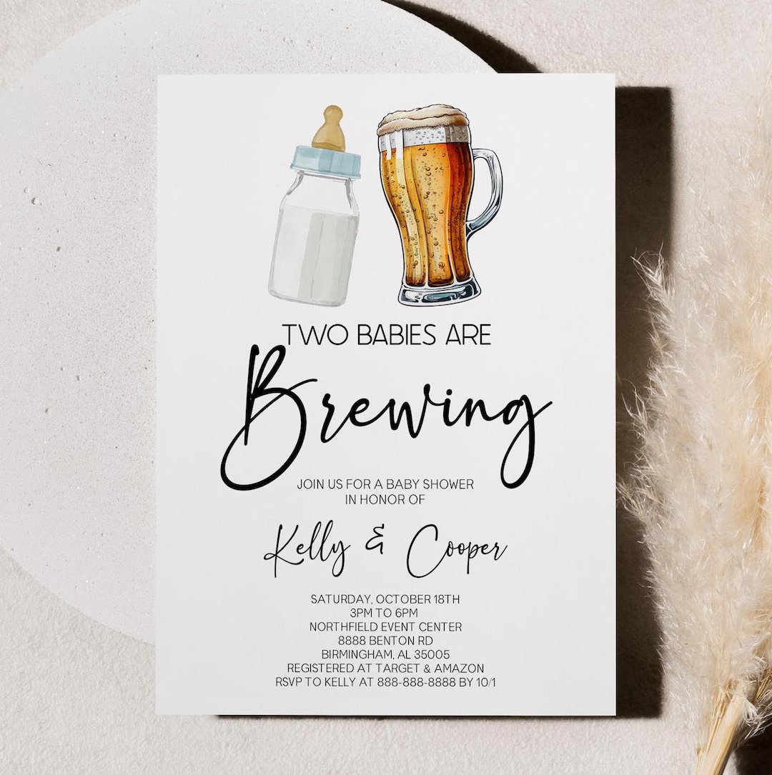 Two Babies Are Brewing Co Ed Twins Baby Shower Invitation | Editable ...