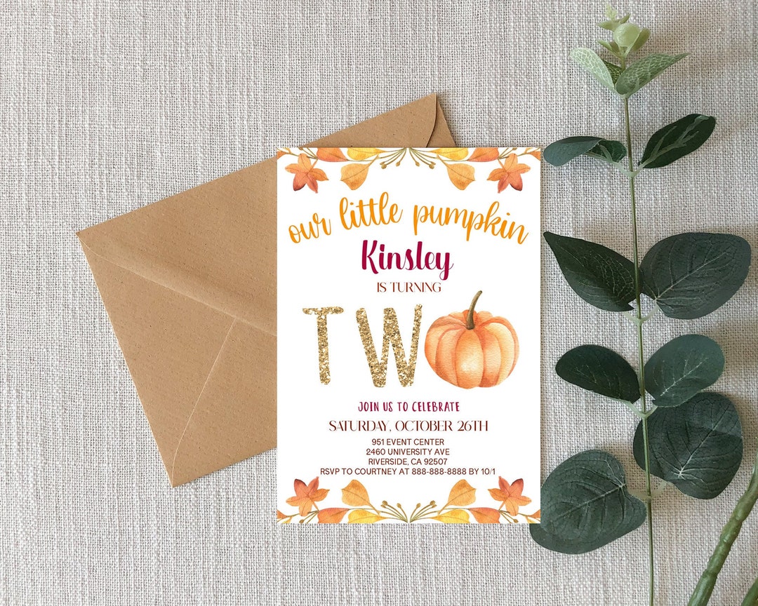 Pumpkin Themed Second Birthday Party Invitation | Fall Pumpkins Theme ...