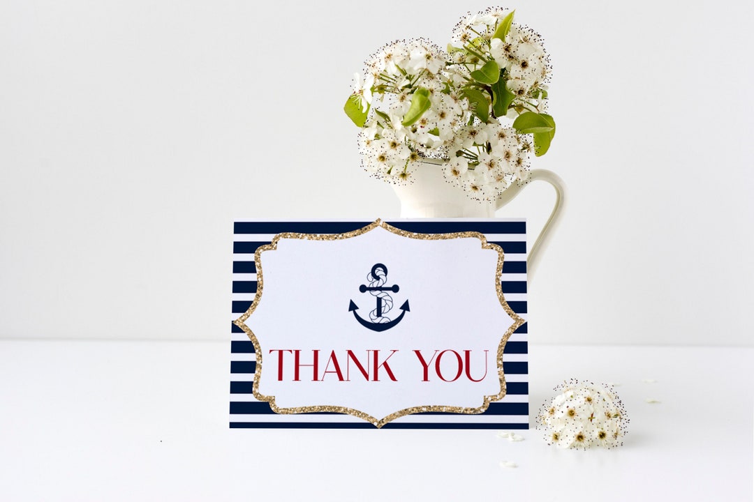 Nautical Themed Thank You Card | Editable Folded Thank You Note | Baby ...