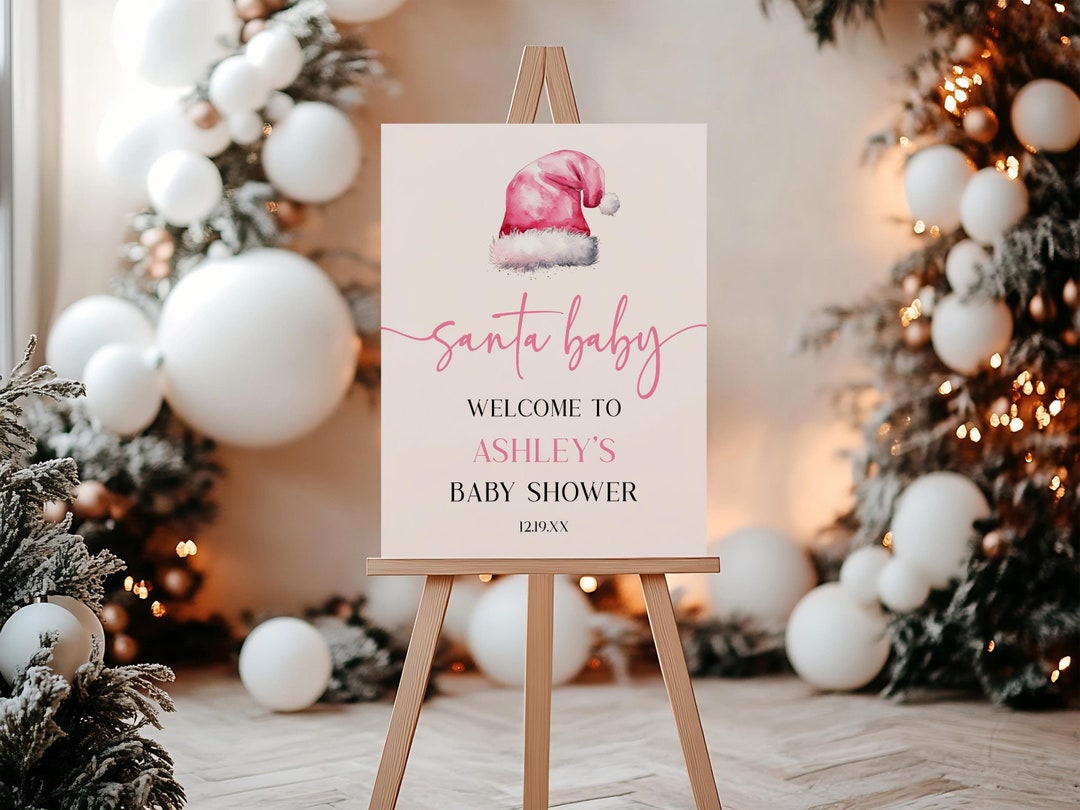 Editable Santa Baby Christmas Baby Shower Welcome Sign | Holiday Theme ...