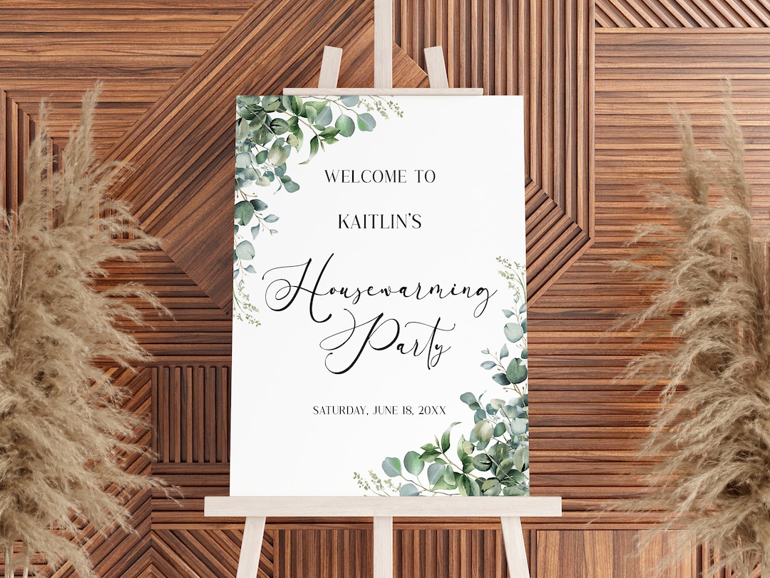 Green Eucalyptus Plant Editable Housewarming Party Welcome Sign ...