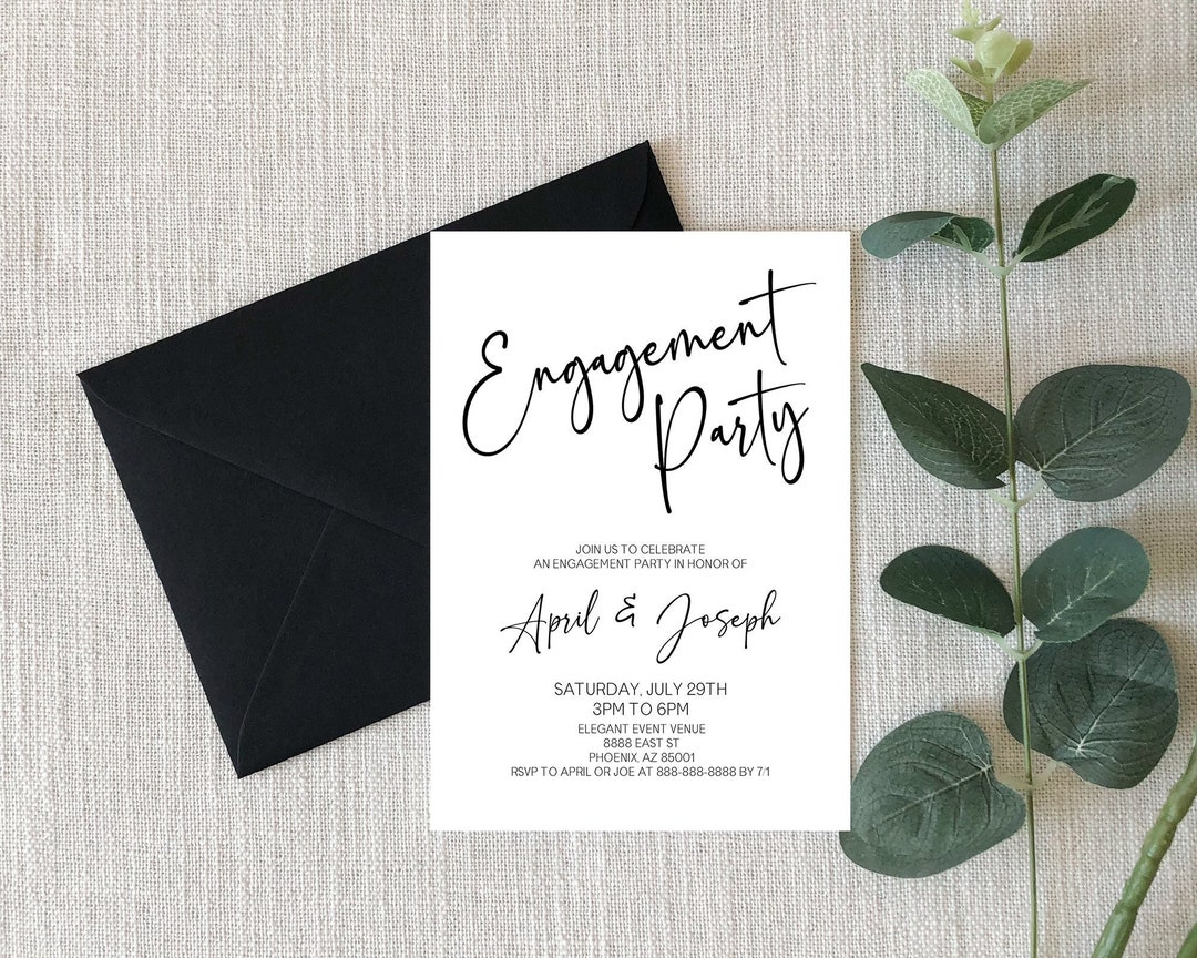 Editable Engagement Party Invitation | Minimal Black White Wedding ...