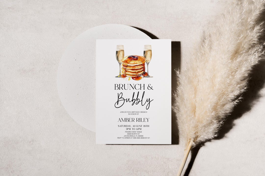 Brunch and Bubbly Birthday Party Brunch Invitation | Editable Pancakes ...