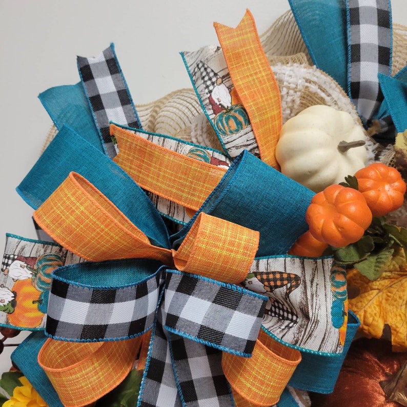 Teal Fall Wreath Front Door Wreath Gnome and Pumpkin Wreath | Etsy
