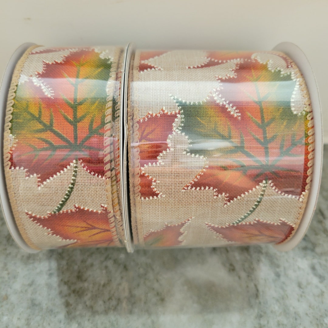 Fall Leaves Ribbon, Wire Edge Ribbon, Fall 2.5" Ribbon 10yards, Fall 1. ...