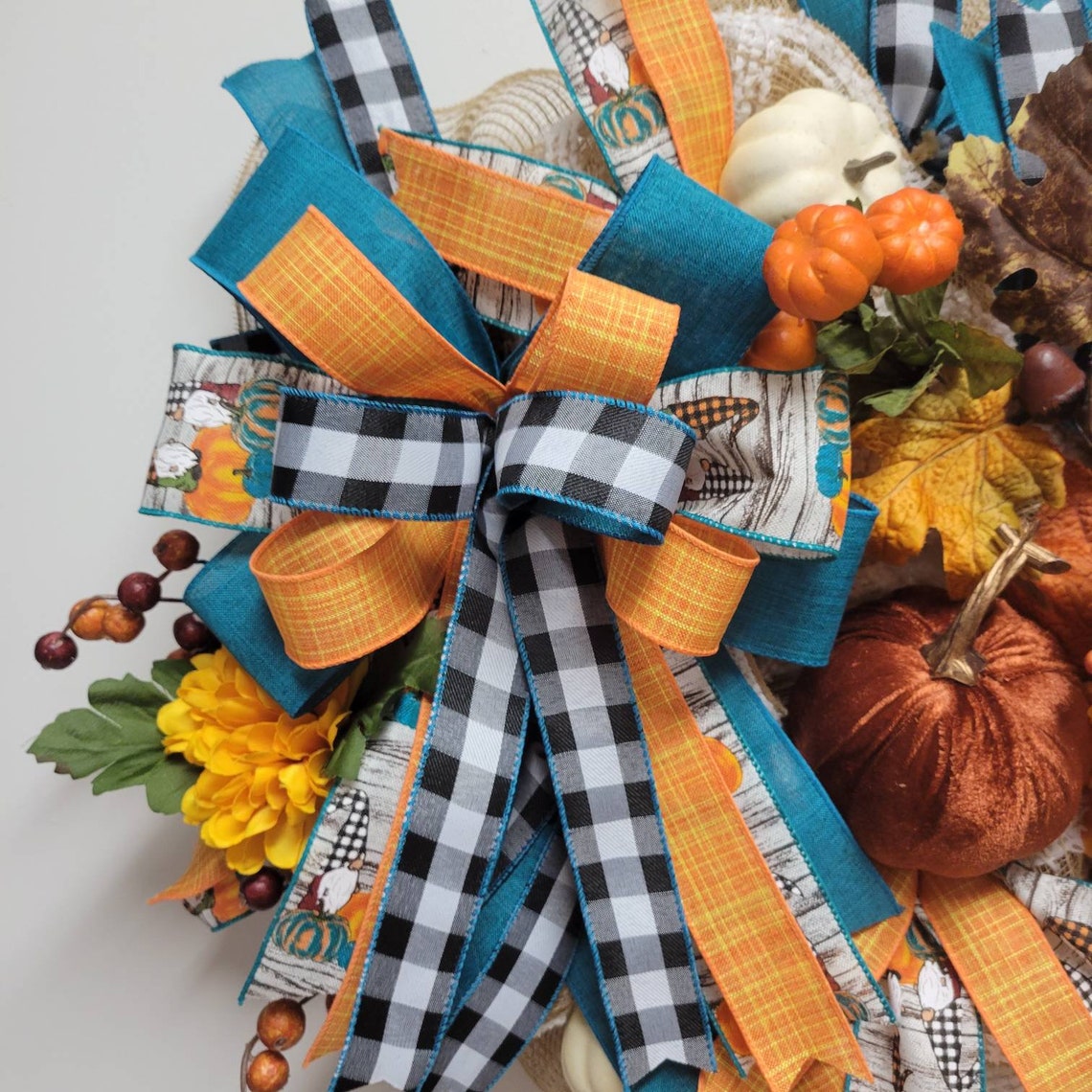 Teal Fall Wreath Front Door Wreath Gnome and Pumpkin Wreath | Etsy