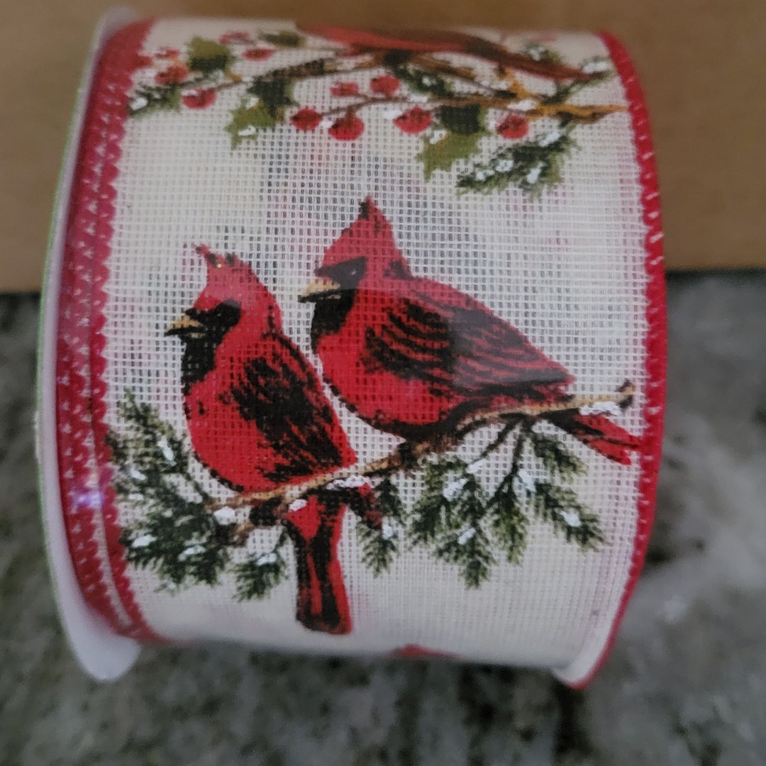 Natural Background Red Cardinal Ribbon, Christmas Ribbon, Wire Edge ...