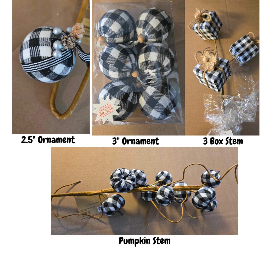 Black and White Buffalo Plaid Wreath Attachments, Plaid Ornaments 2.5 ...