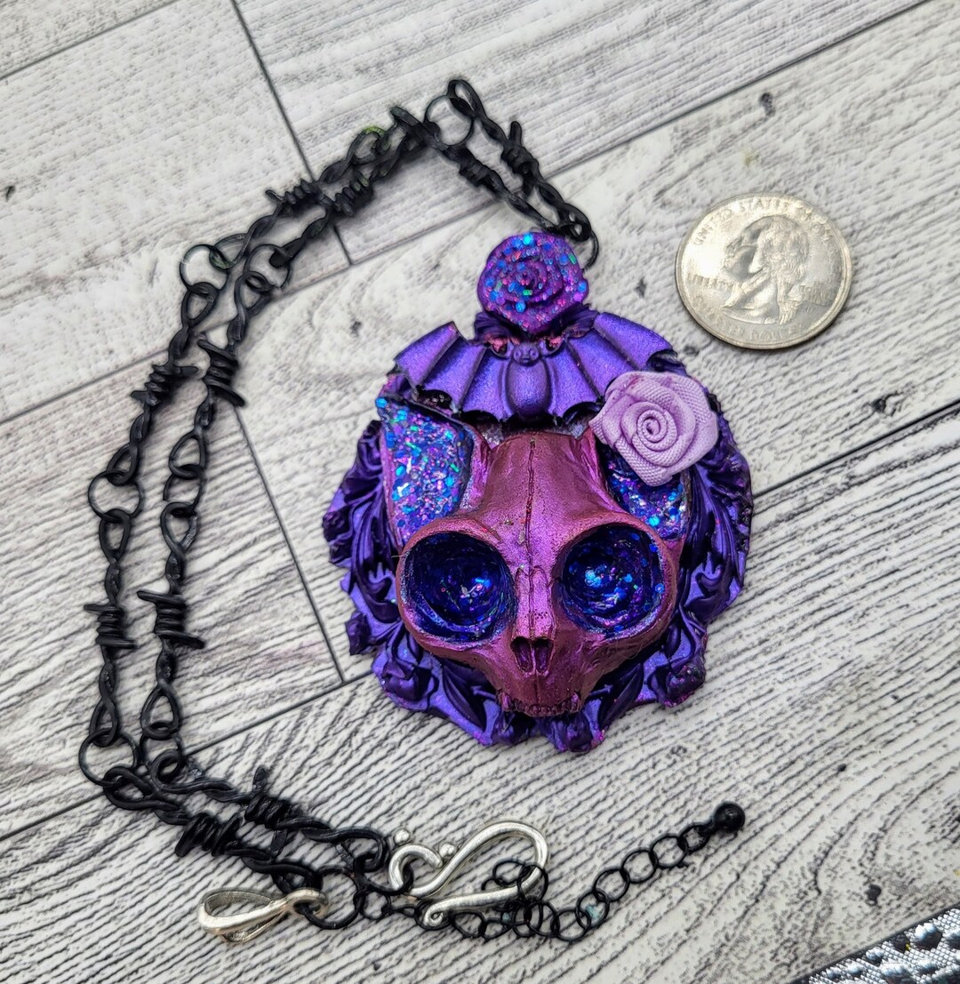 Handmade Resin Cat Skull Bat Flowers Holo Pendant Necklace - Etsy