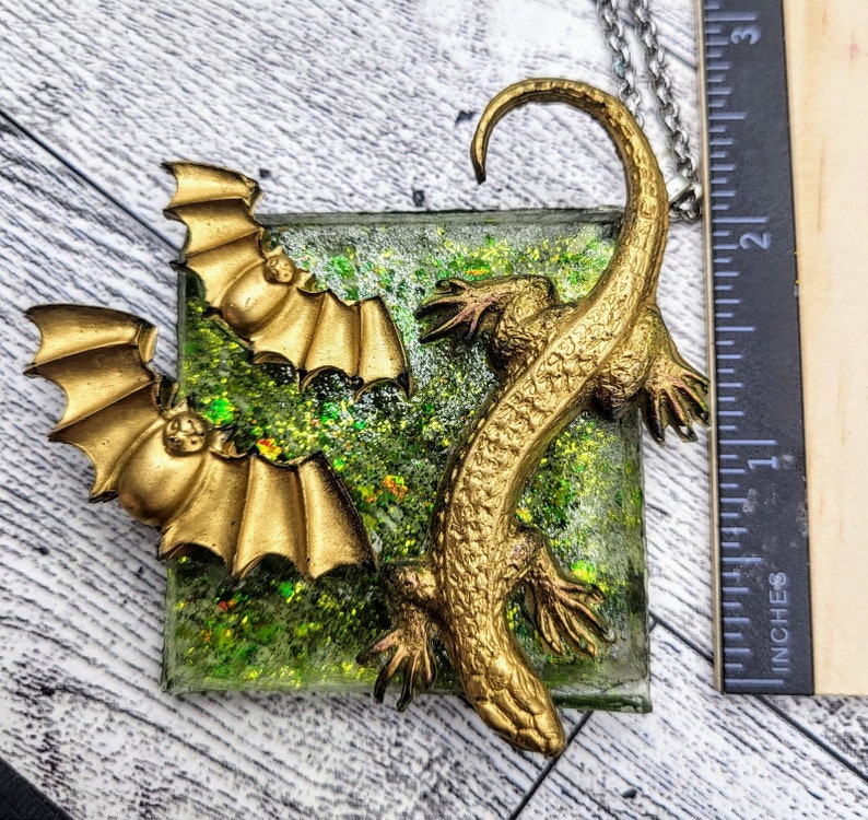 Handmade Resin Bats Lizard Sparkly Glass Tile Necklace - Etsy