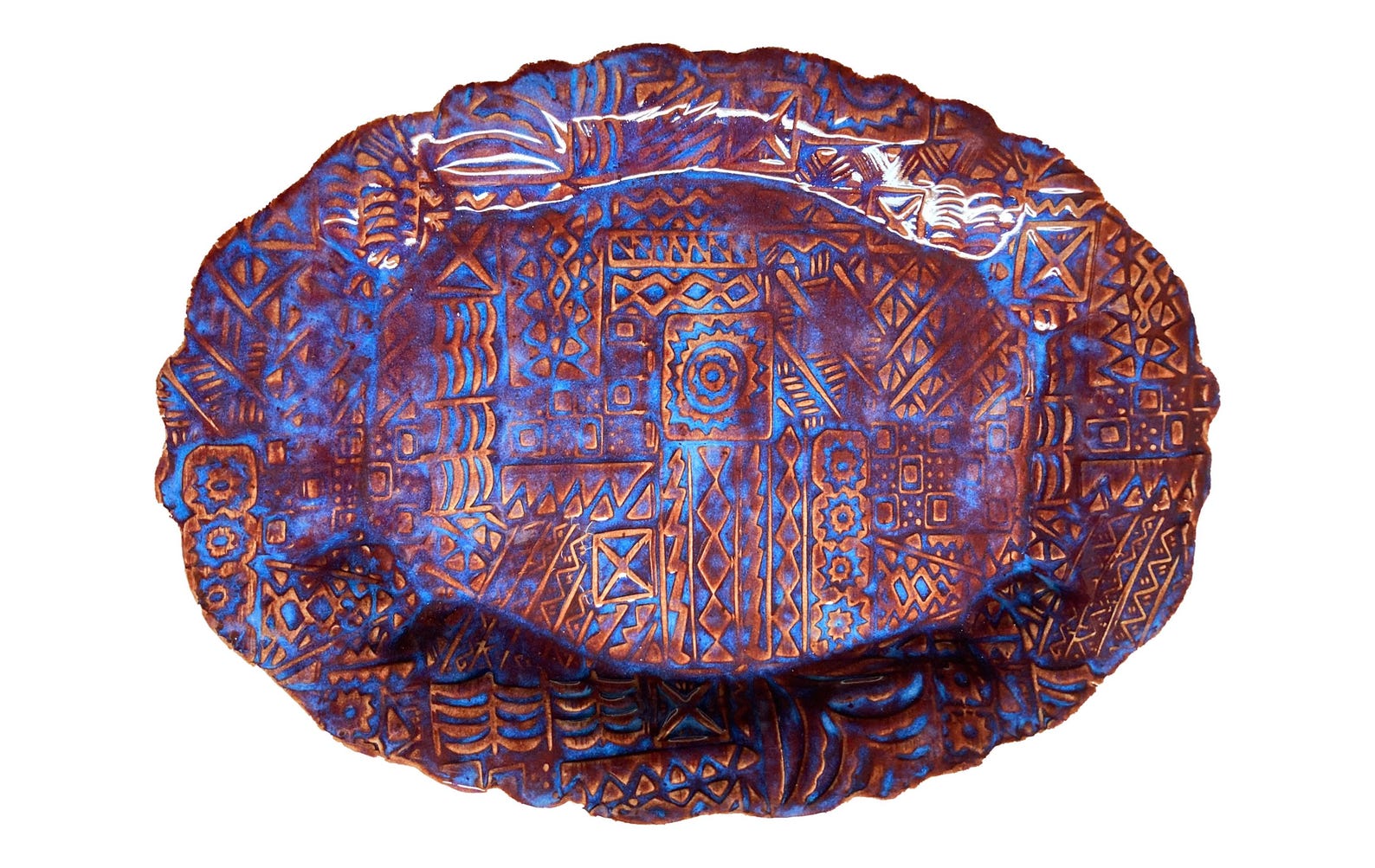 Blue and Red Ceramic Platter - Etsy