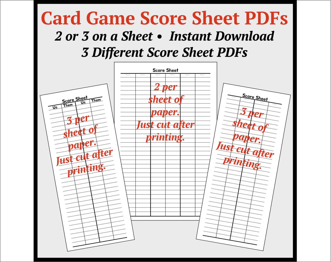 Card Game Score Sheets - Instant Digital Download - Etsy