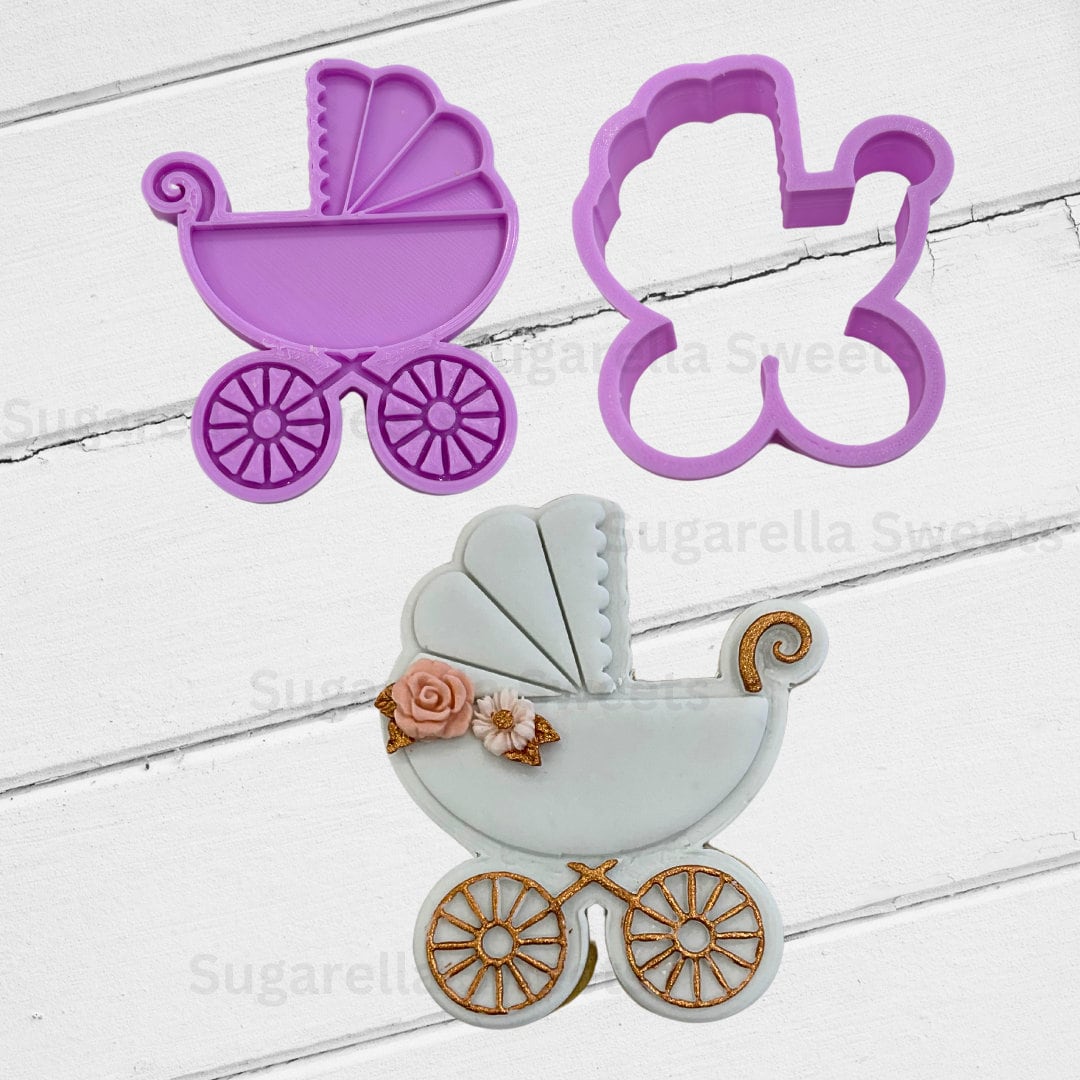 Stroller Cookie Cutter and Stamp, Baby Shower Fondant Tool - Etsy