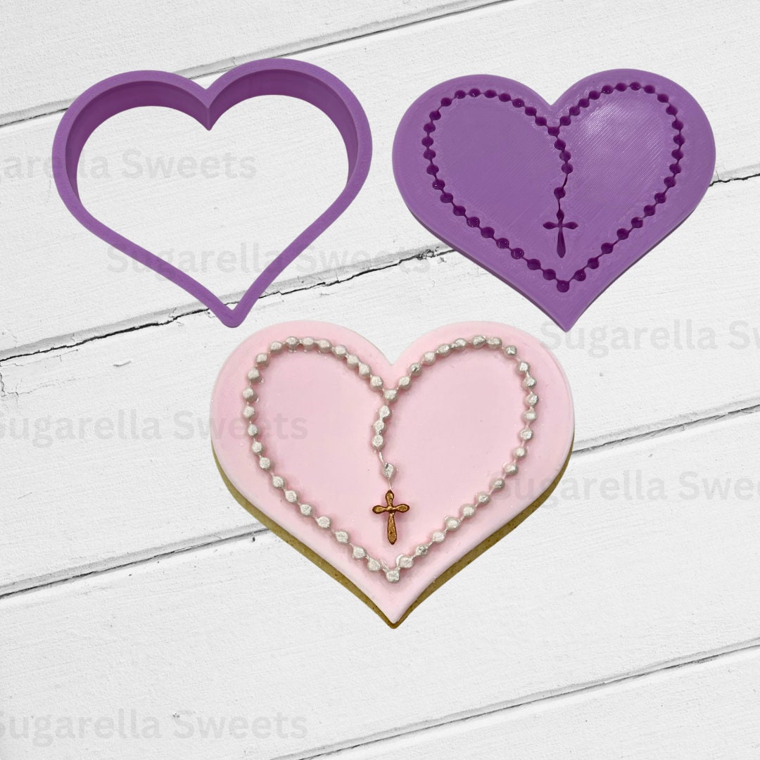 Heart Rosary Embosser and Cookie Cutter, Religious, Holy Cookie Cutter ...