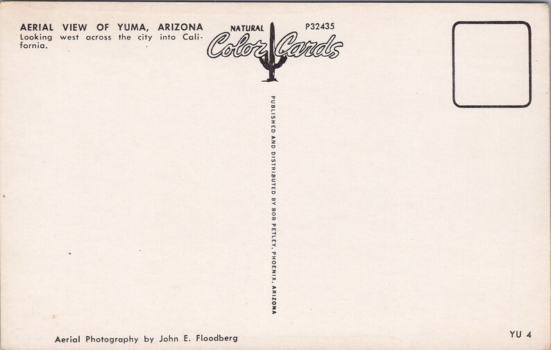 Yuma Arizona Aerial View Looking West Large Letter Unused Vintage ...