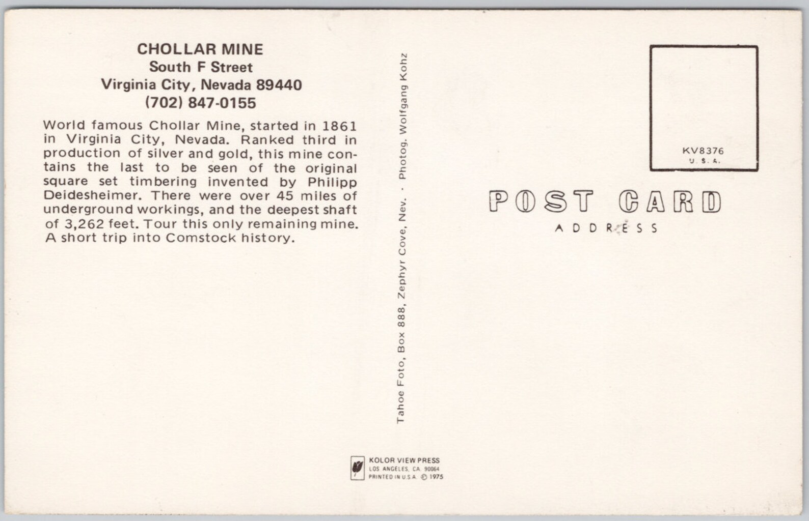 Chollar Mine Virginia City NV Nevada Silver & Gold Mining Unused ...