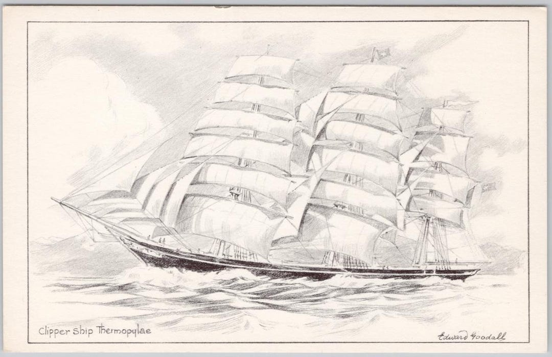 Clipper Ship 'thermopylae' Sailing Boat Edward Goodall Artist Postcard ...