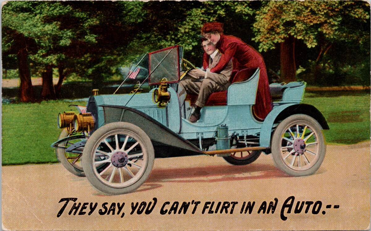 Man Woman Flirting Blue Car 'they Say You Can't Flirt in an Auto' USA ...