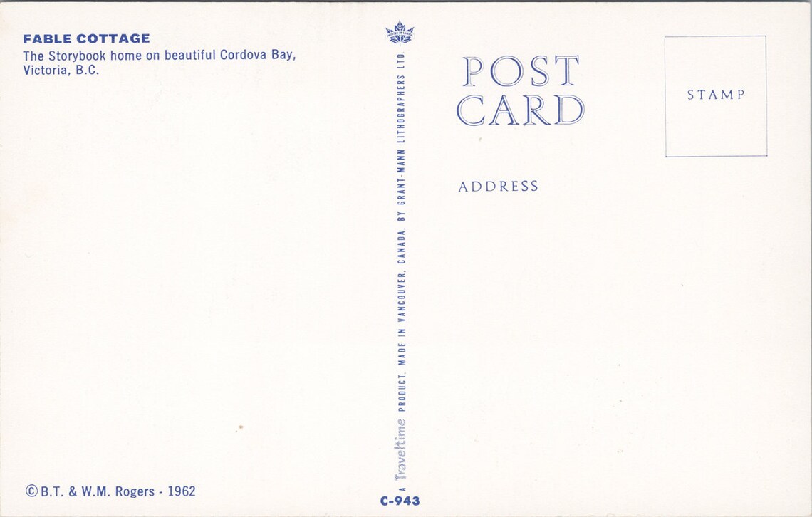 Fable Cottage Victoria BC Cordova Bay Vancouver Island Unused Vintage ...