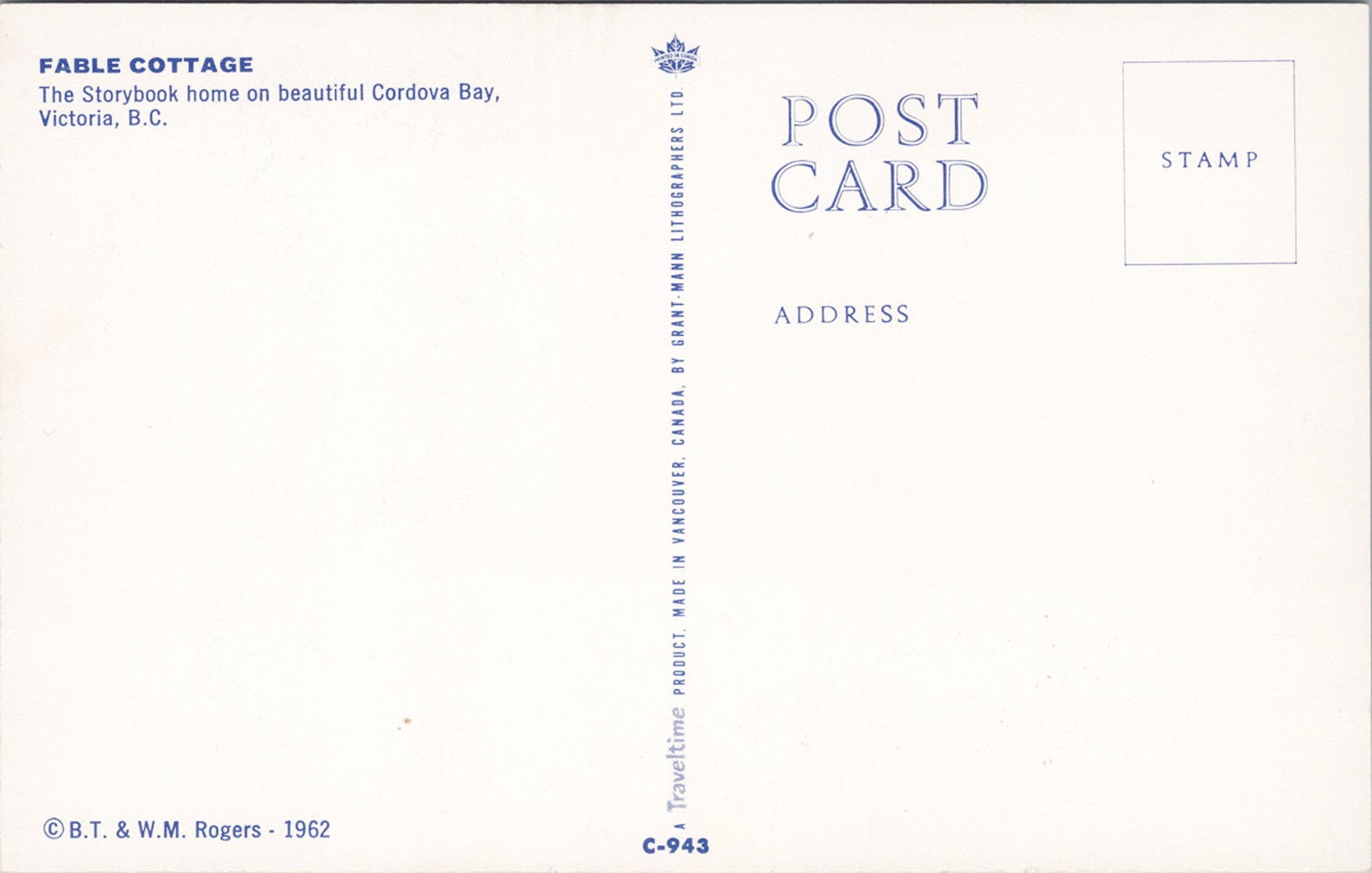 Fable Cottage Victoria BC Cordova Bay Vancouver Island Unused Vintage ...