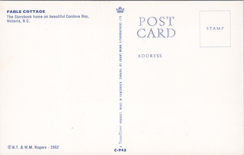 Fable Cottage Victoria BC Cordova Bay Vancouver Island Unused Vintage ...