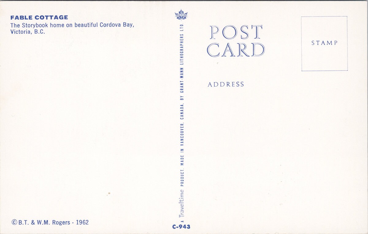 Fable Cottage Victoria BC Cordova Bay Vancouver Island Unused Vintage ...