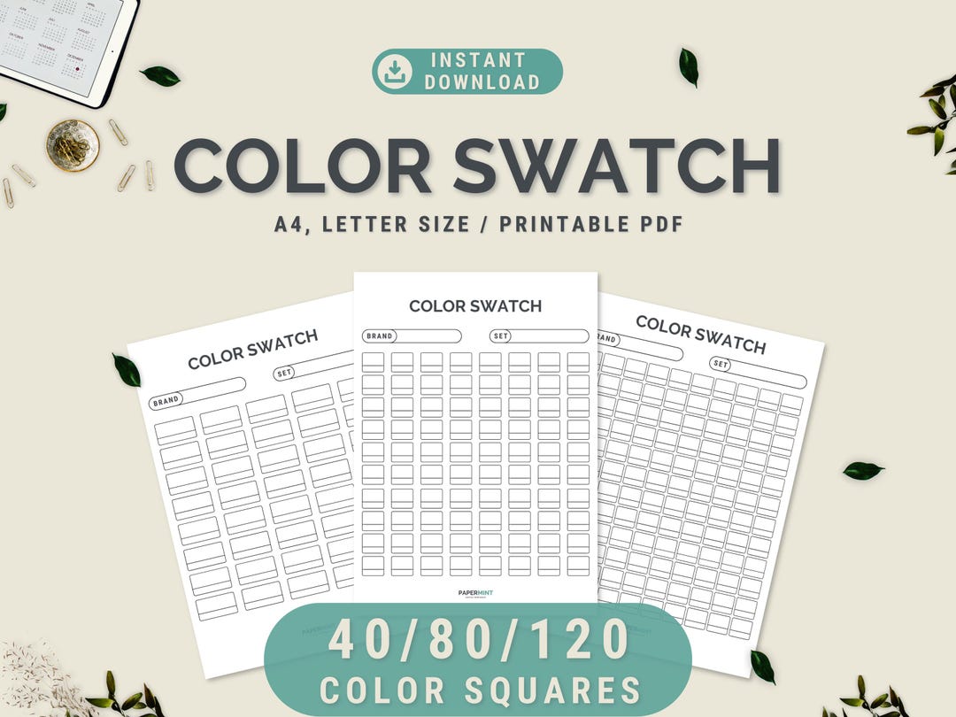 40 / 80 / 120 Color Swatch Chart Digital, Printable Template in PDF ...