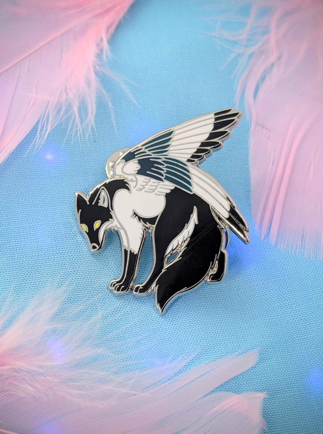 Magpie Feathered Fox Pin - Etsy