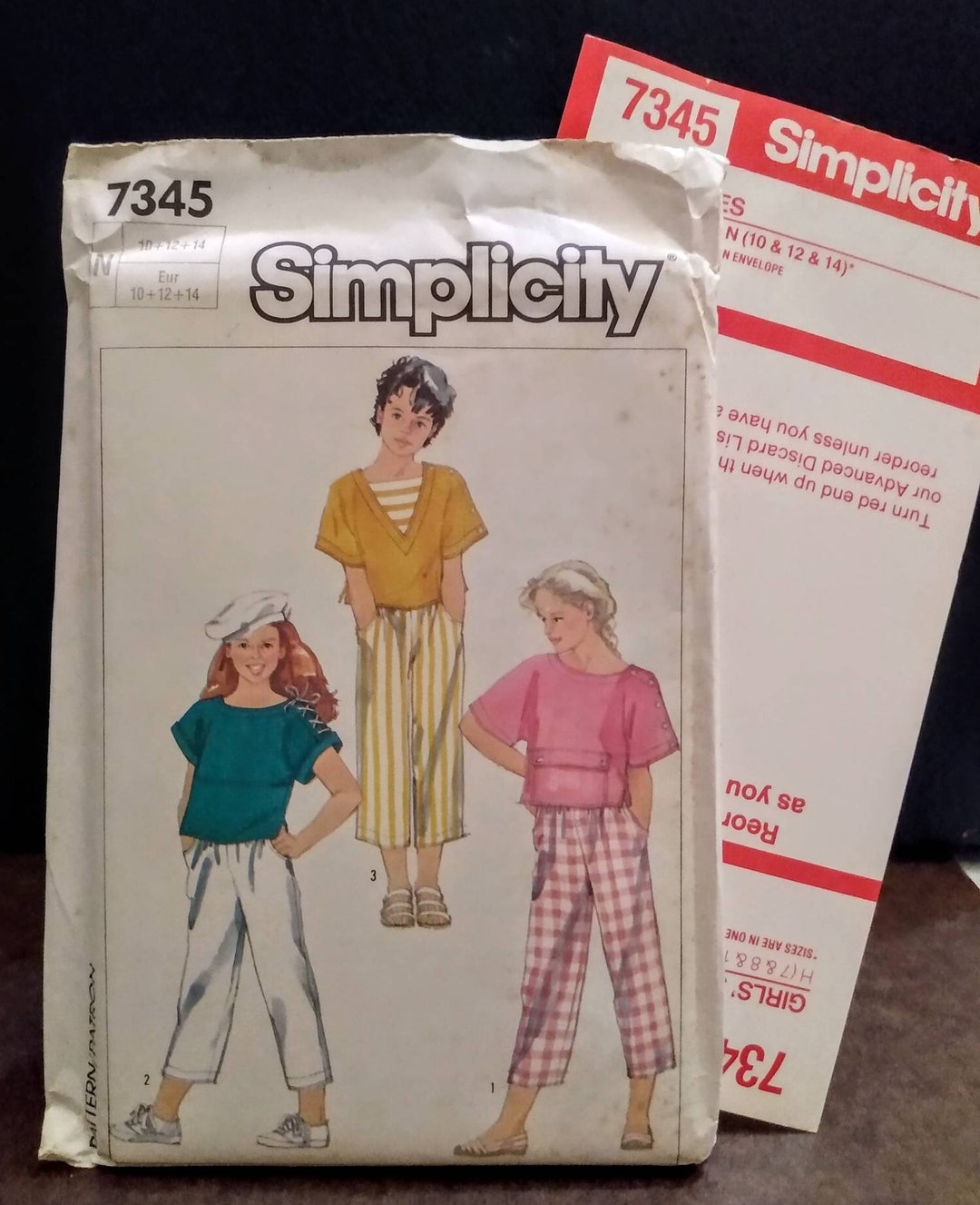 Vintage SIMPLICITY 7345 Sewing Pattern/ Uncut/girls Loose Fitting Tops ...
