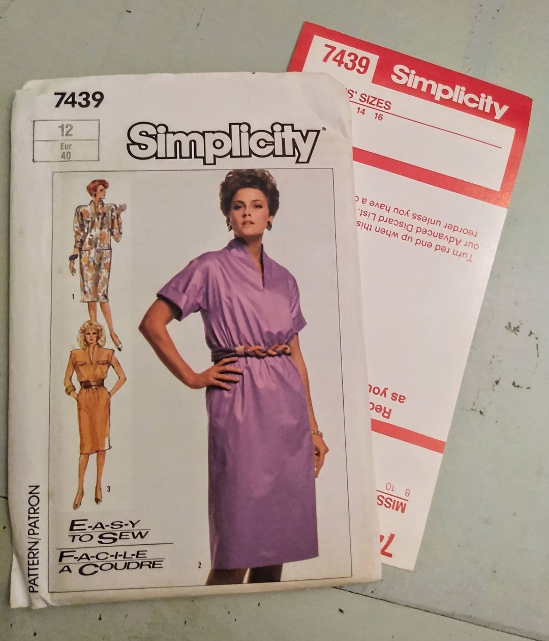 Vintage SIMPLICITY 7439 Sewing Pattern/ UNCUT/ Misses' Easy to Sew ...