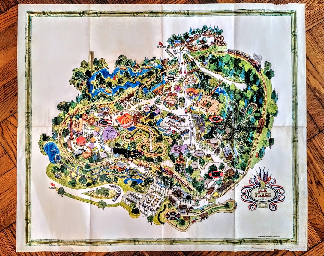 Vintage 1969 Six Flags Over Georgia Theme Park Map Collectible Souvenir ...