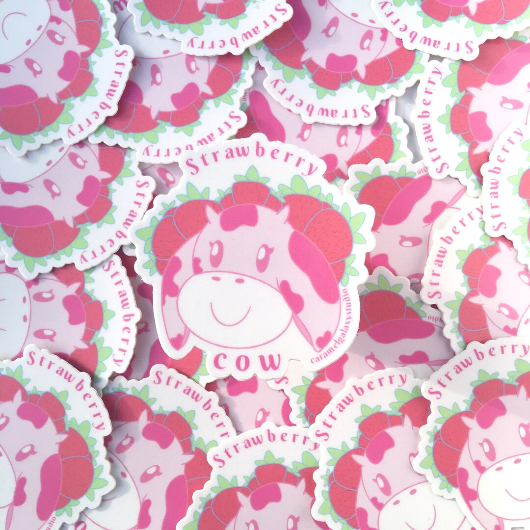 Strawberry Cow Sticker Durable Water Bottle Sticker, Laptop Sticker ...